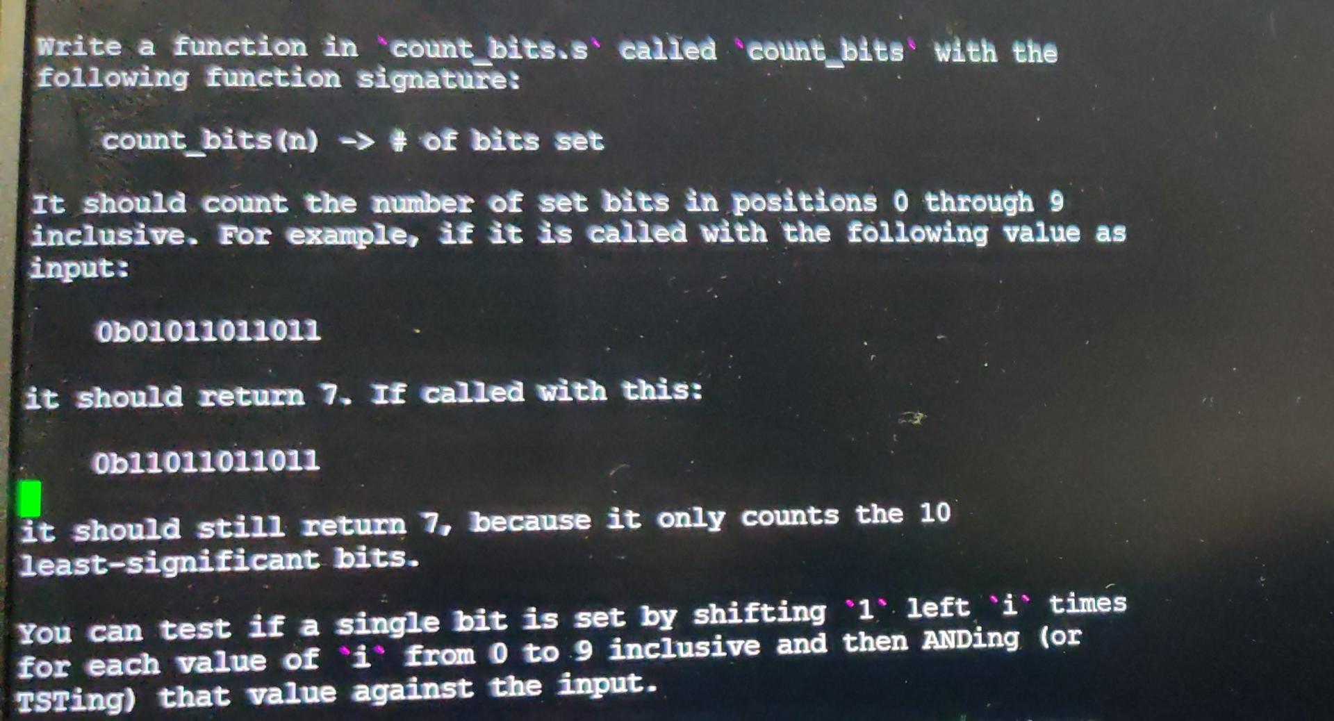 Solved Write a function in 'count bits.s called count bits | Chegg.com