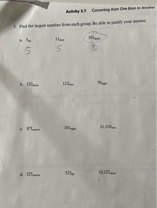 Solved 1. Change the following to base ten numerals. (a) | Chegg.com