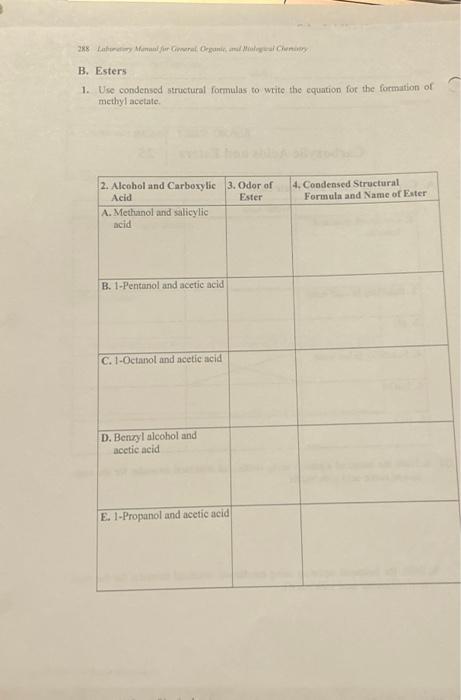 Solved B. Esters 1. Use condensed structural formulas to | Chegg.com