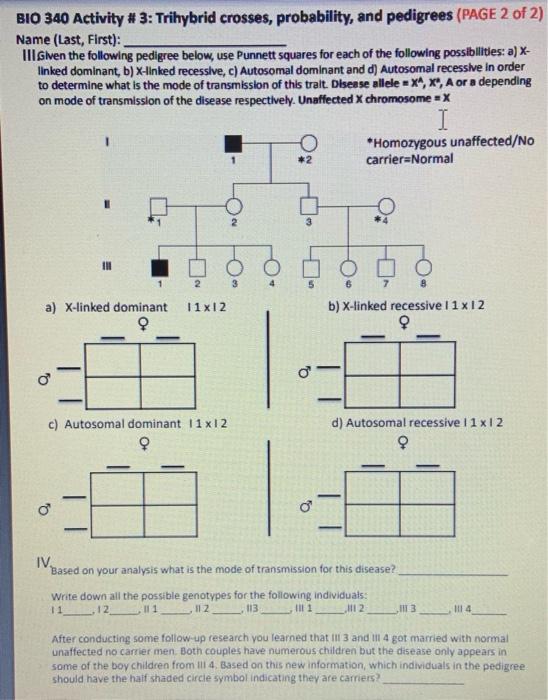 BIO 340 Activity #3: Trihybrid crosses, probability, | Chegg.com