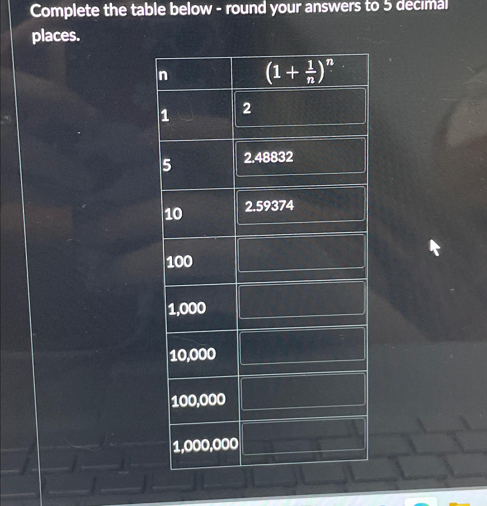 Solved Complete the table below - ﻿round your answers to 5 | Chegg.com