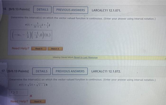 Solved Determine the interval(s) on which the vector-valued | Chegg.com
