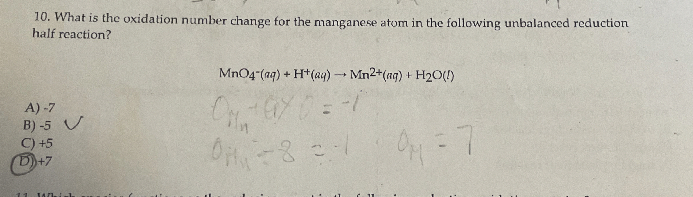 Solved What is the oxidation number change for the manganese | Chegg.com