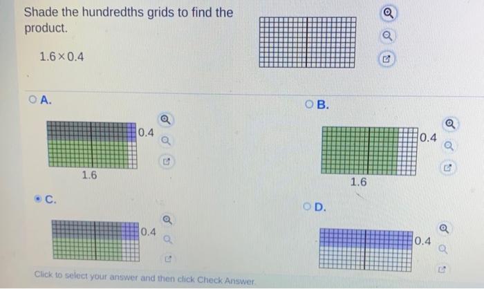Solved Q Shade the hundredths grids to find the product. 1.6 | Chegg.com