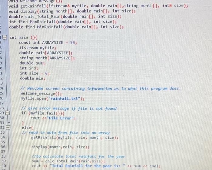 Solved void welcome_message void getRainfall(ifstream& | Chegg.com