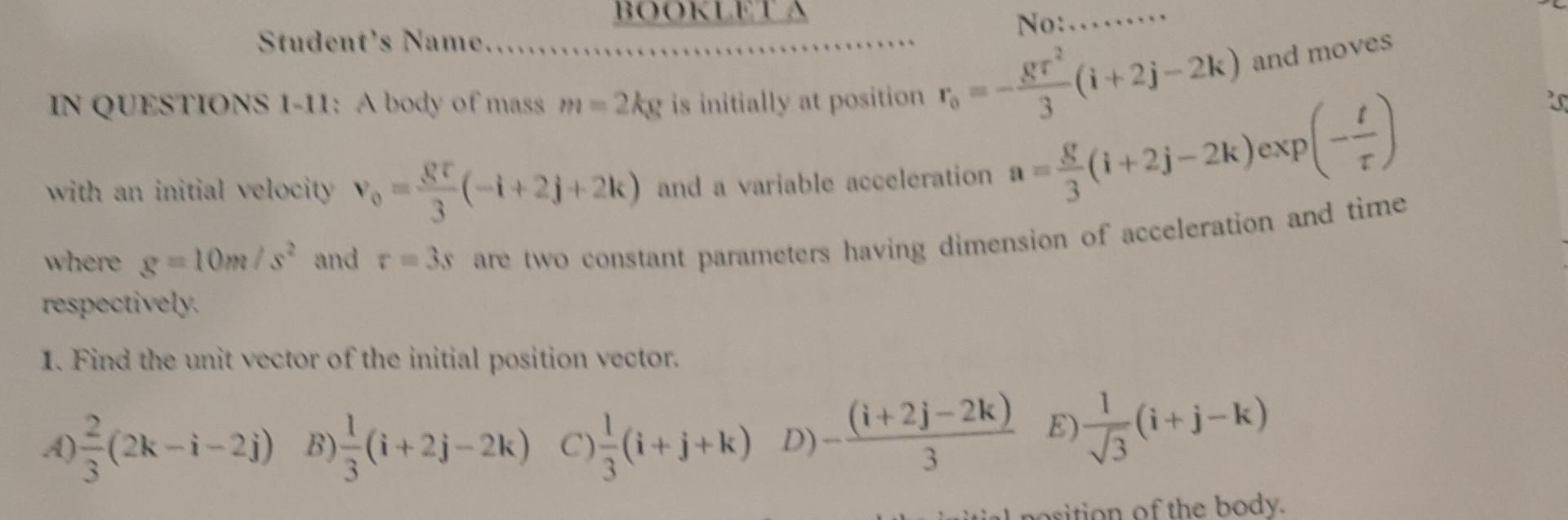 Solved Student's Name.IN QUESTIONS 1-11 ﻿: A body of mass | Chegg.com