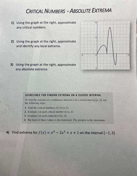Solved CRITICAL NUMBERS - ABSOLUTE EXTREMA 1) Using the | Chegg.com