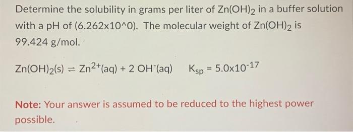 Solved Determine the solubility in grams per liter of | Chegg.com