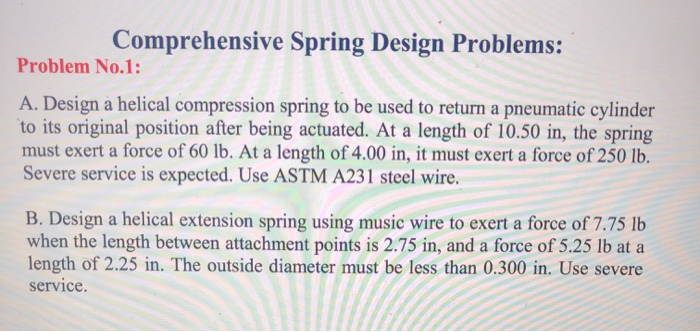Comprehensive Spring Design Problems: Problem No.1: | Chegg.com