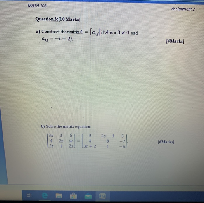 Solved MATH 103 Assignment 2 Question 3:[10 Marks) a) | Chegg.com