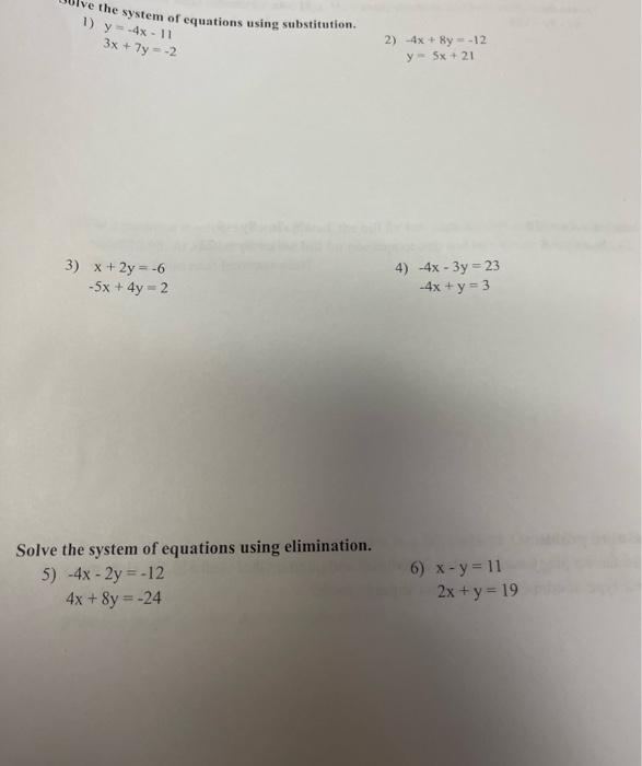 Solved Ve the system of equations using substitution. 1) | Chegg.com