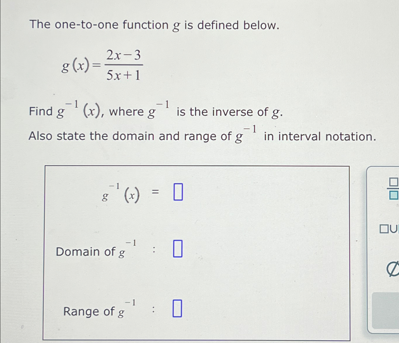 The one-to-one function g ﻿is defined | Chegg.com
