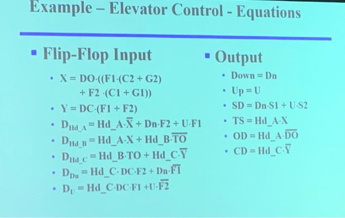 Solved Example – Elevator Control - Equations - - Output . . | Chegg.com