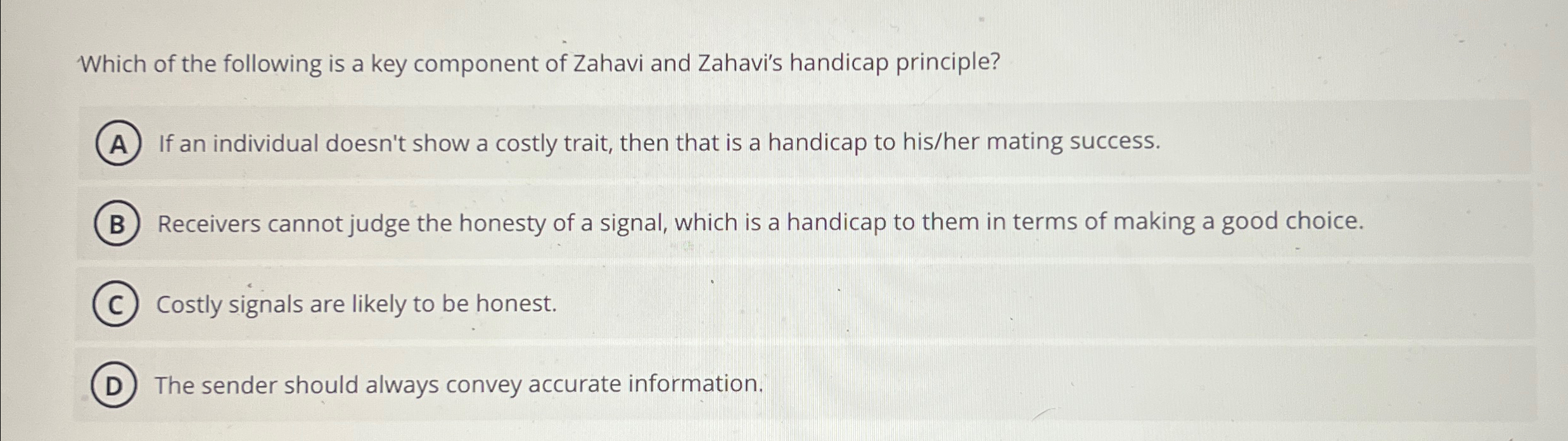 Solved Which of the following is a key component of Zahavi | Chegg.com