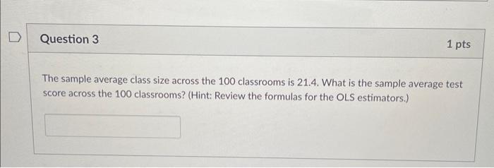 Solved The sample average class size across the 100 | Chegg.com