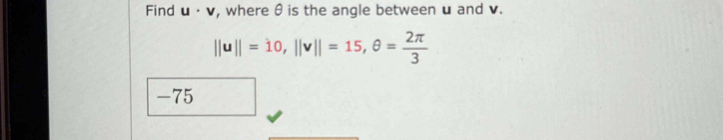 Solved Find u*v, ﻿where θ ﻿is the angle between u ﻿and | Chegg.com