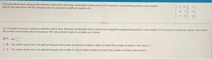 Solved Compule the product using (a) the definition where Ax | Chegg.com