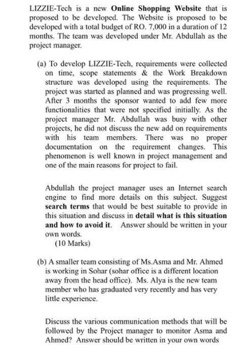 Solved LIZZIE-Tech is a new Online Shopping Website that is | Chegg.com