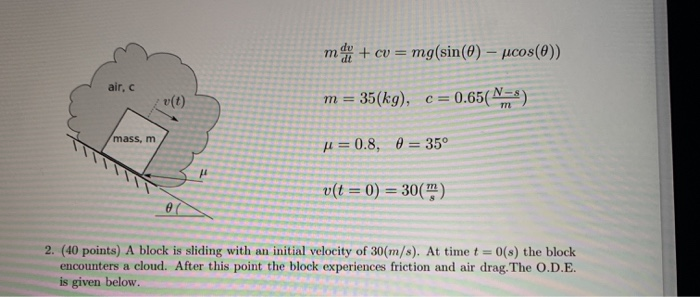 me + cv = mg(sin(0) – ucos(0)) air, m = 35(kg), c= | Chegg.com