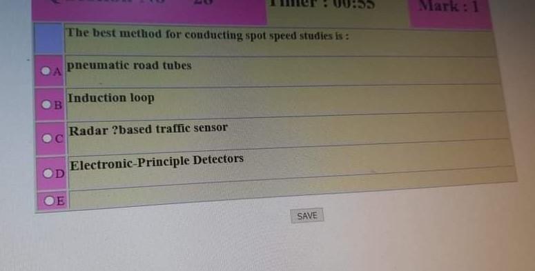 Solved Mark: 1 The best method for conducting spot speed | Chegg.com