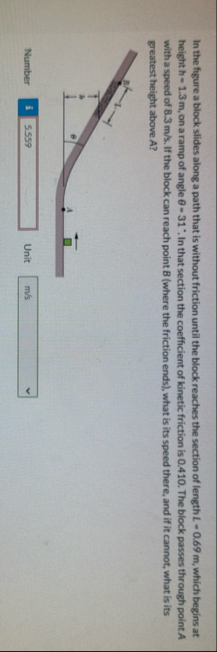 Solved In the figure a block slides along a path that is | Chegg.com