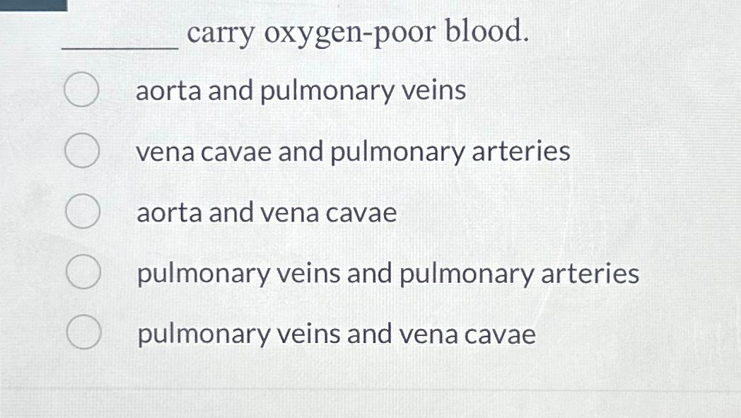 Solved carry oxygen-poor blood.aorta and pulmonary veinsvena | Chegg.com