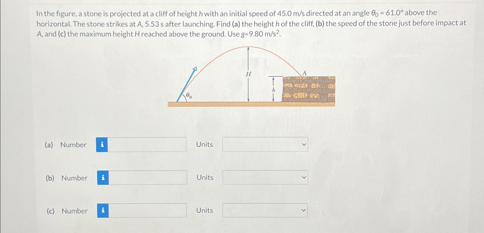 Solved In the figure, a stone is projected at a cliff of | Chegg.com