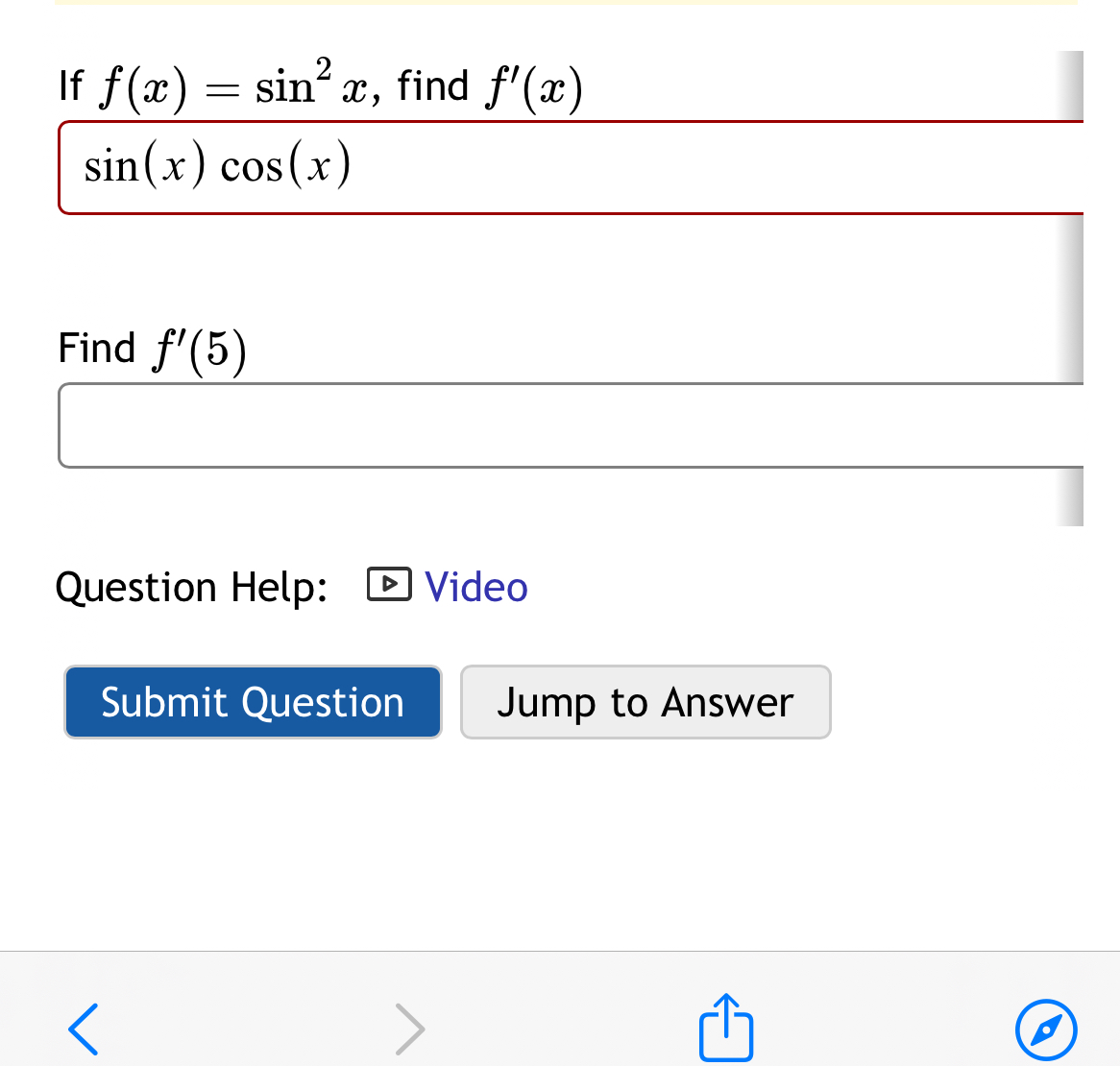 Solved If f(x)=sin2x, ﻿find f'(x)Question Help: Video | Chegg.com