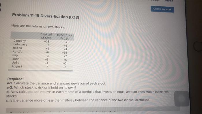 Solved Submit Check my work Problem 11-19 Diversification | Chegg.com Solved Submit Check my work Problem 11-19 Diversification | Chegg.com