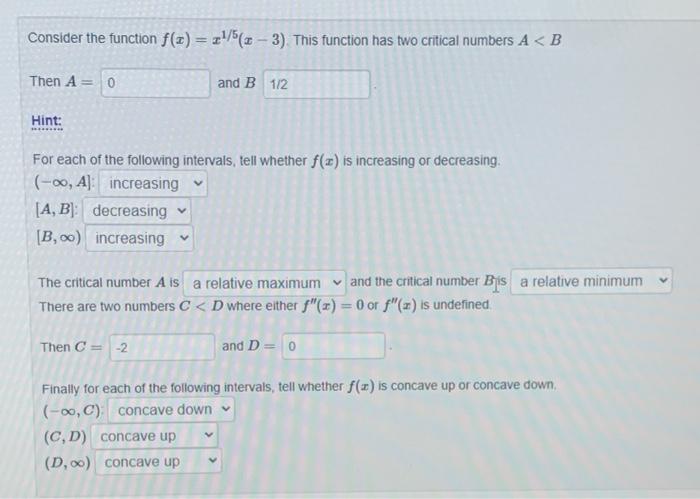 Solved Consider the function f(x)=x1/5(x−3). This function | Chegg.com