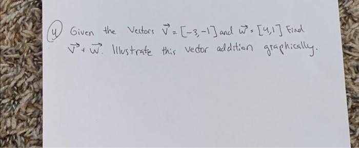 Solved Given the Vectors v=[−3,−1] and w=[4,1] Find v+w. | Chegg.com