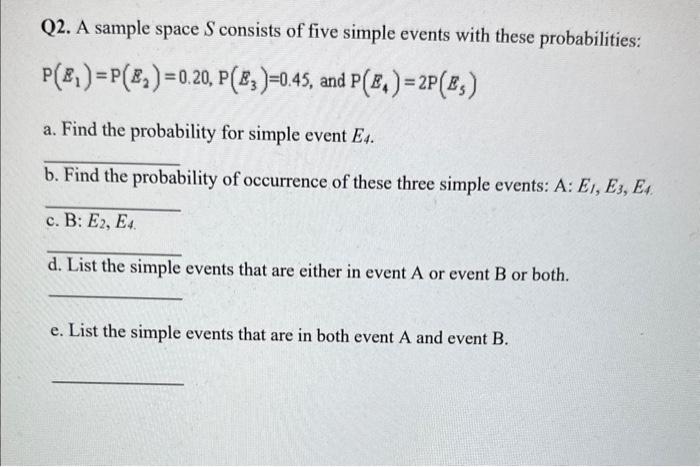 Solved Q2. A sample space S consists of five simple events | Chegg.com