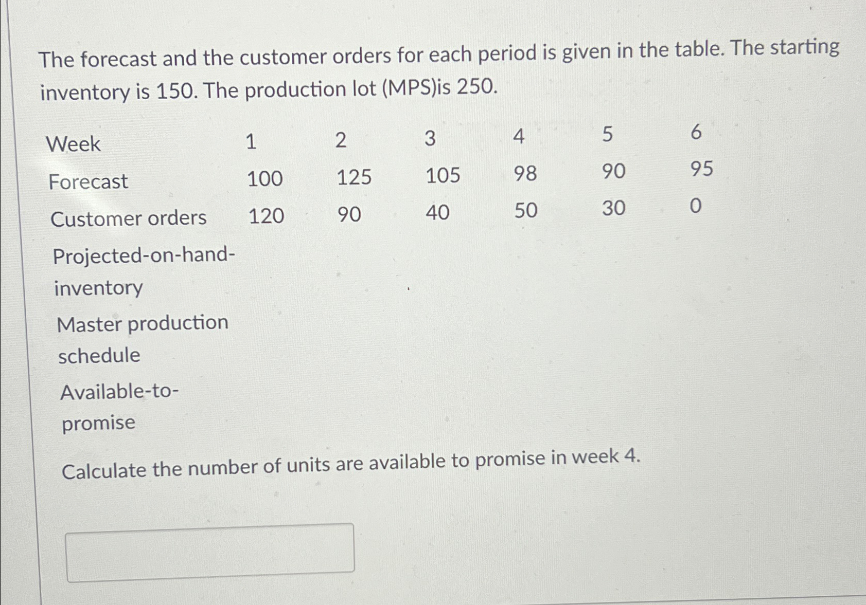 Solved The forecast and the customer orders for each period | Chegg.com