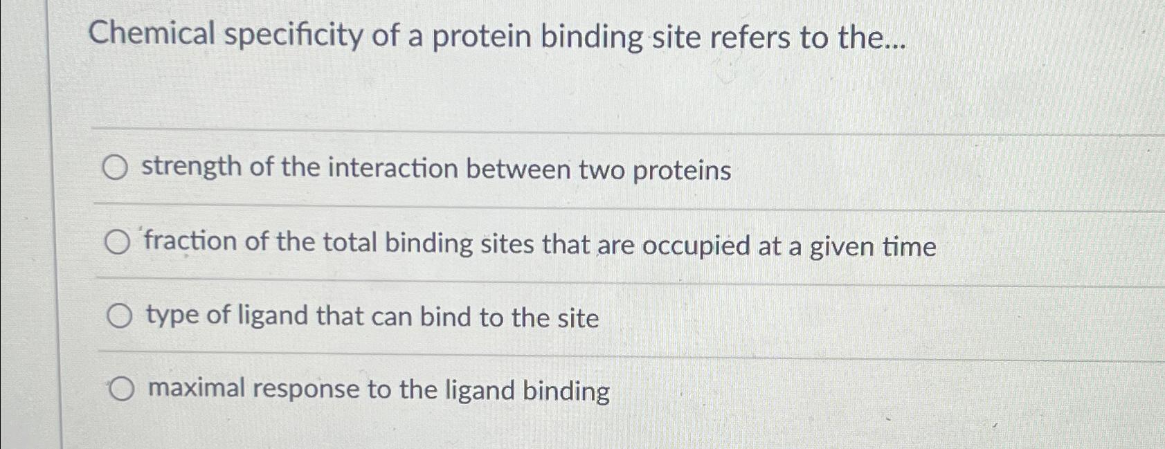 Solved Chemical specificity of a protein binding site refers | Chegg.com