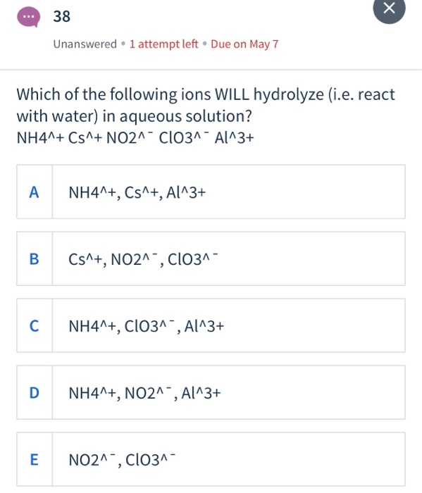 Solved 38 + Unanswered •1 attempt left. Due on May 7 Which | Chegg.com