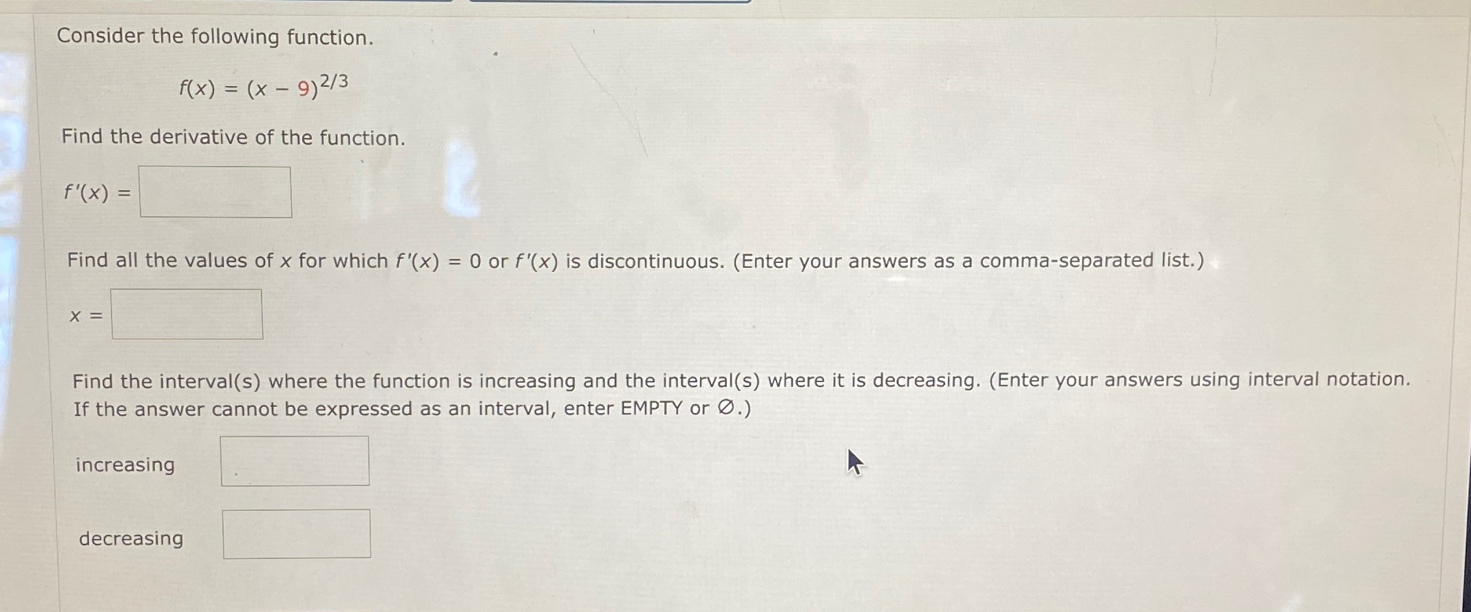Solved Consider the following function.f(x)=(x-9)23Find the | Chegg.com