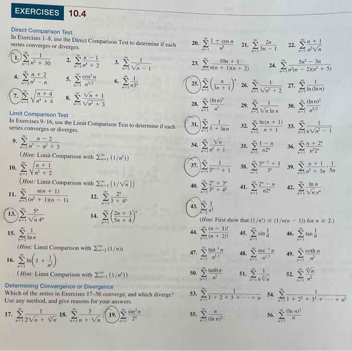 Solved EXERCISES 10.4 Direct Comparison Test In Exercises | Chegg.com Solved EXERCISES 10.4 Direct Comparison Test In Exercises | Chegg.com