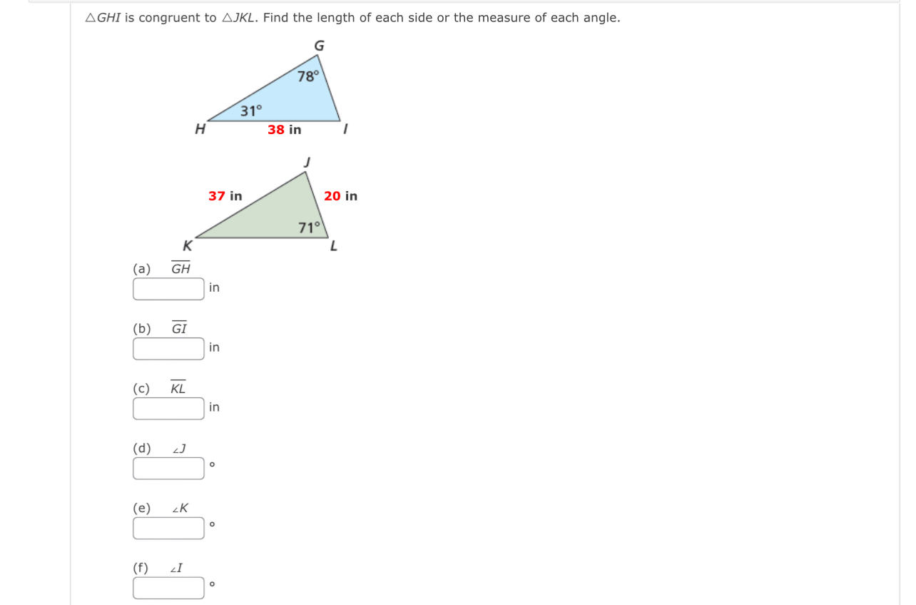 Solved ????GHI ﻿is congruent to ????JKL. ﻿Find the length of | Chegg.com