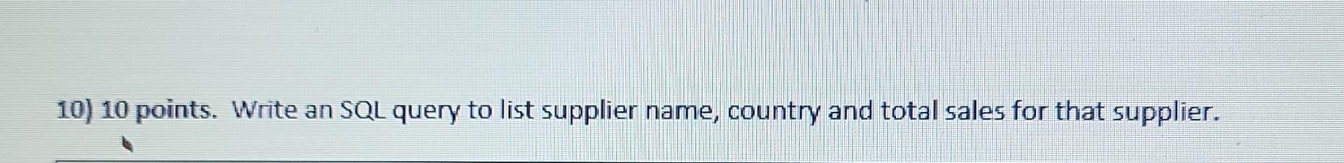 Solved 10) 10 points. Write an SQL query to list supplier | Chegg.com