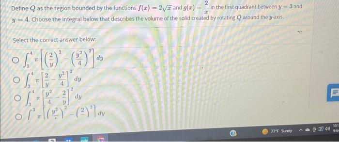 Solved Define Q as the region bounded by the functions | Chegg.com