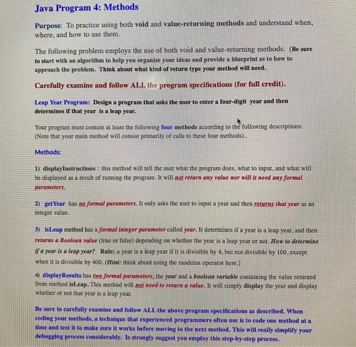 Solved Java Program 4 Methods Purpose To Practice Using