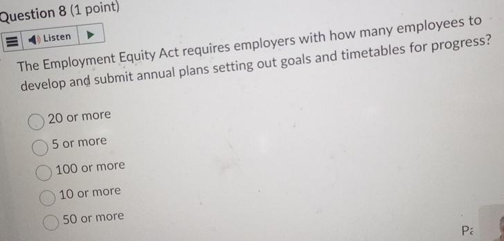 Solved Question 8 (1 ﻿point)ListenThe Employment Equity Act | Chegg.com