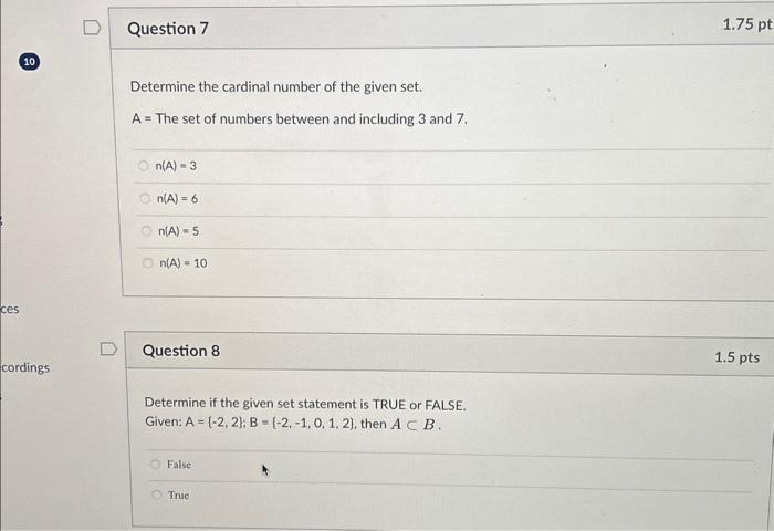 Solved Determine the cardinal number of the given set. A= | Chegg.com