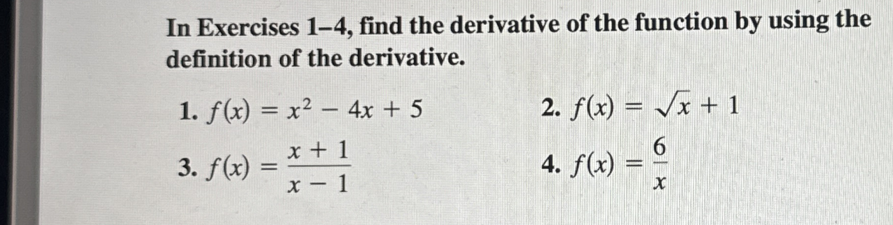 Solved In Exercises 1-4, ﻿find the derivative of the | Chegg.com