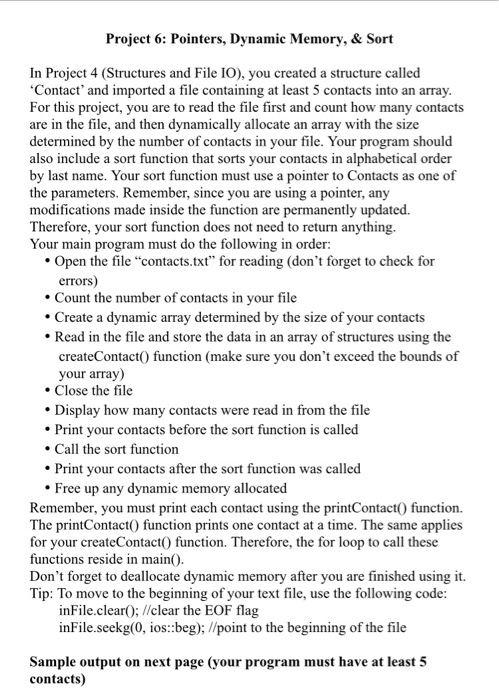 Solved Project 6: Pointers, Dynamic Memory, & Sort In | Chegg.com