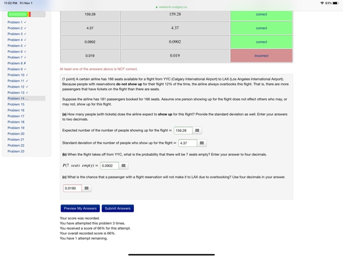 Solved 11:02 PM Fri Nov 1 83% webwork ucalgary.ca 159.28 | Chegg.com