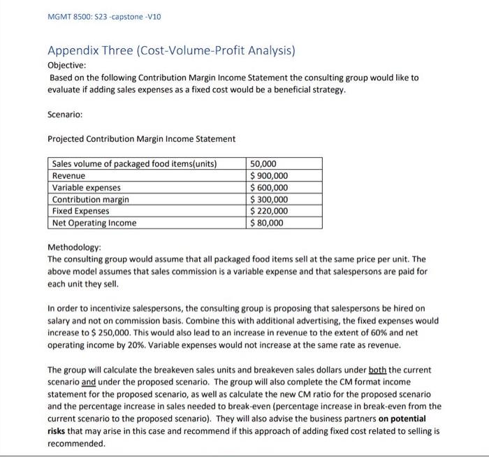Solved MGMT 8500: S23-capstone -V10 Appendix Three | Chegg.com