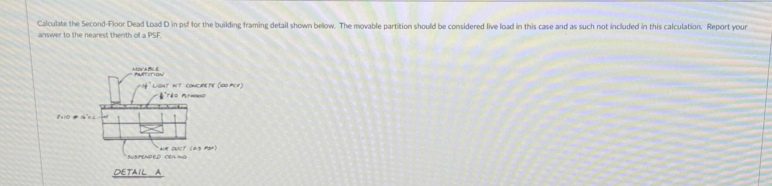 Solved Calculate the second floor dead load d in psf for the | Chegg.com