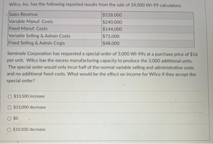 Solved Wilco, Inc. has the following reported results from | Chegg.com