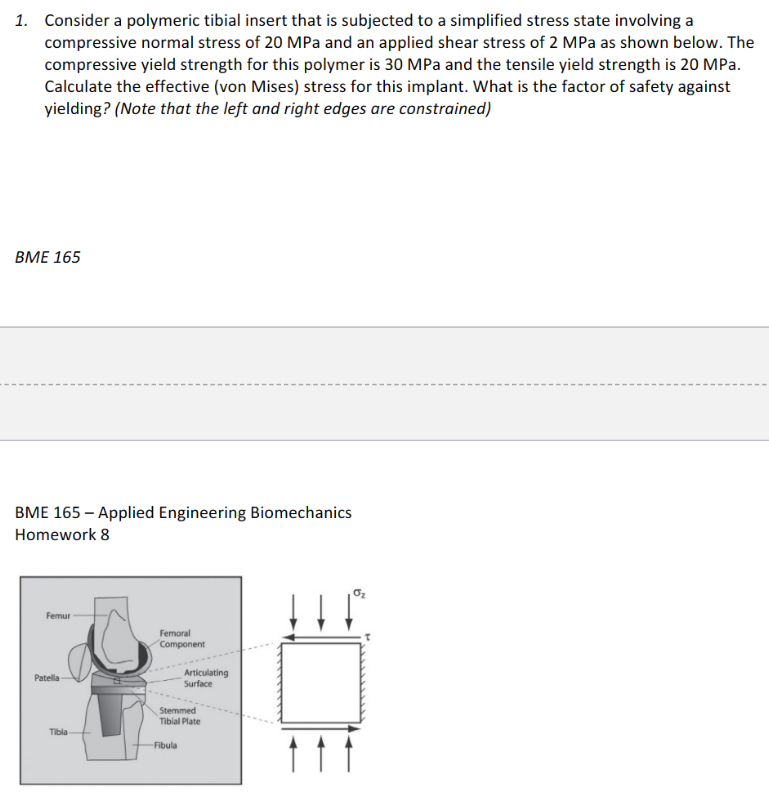 Solved Consider a polymeric tibial insert that is subjected | Chegg.com